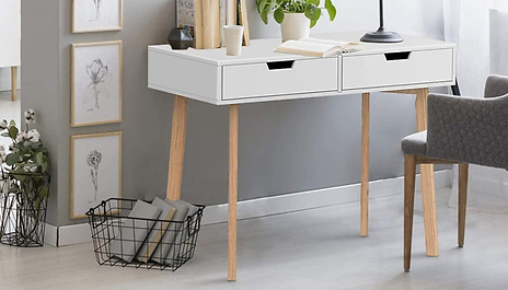 Scandi-Style Wooden Computer Desk with Drawers